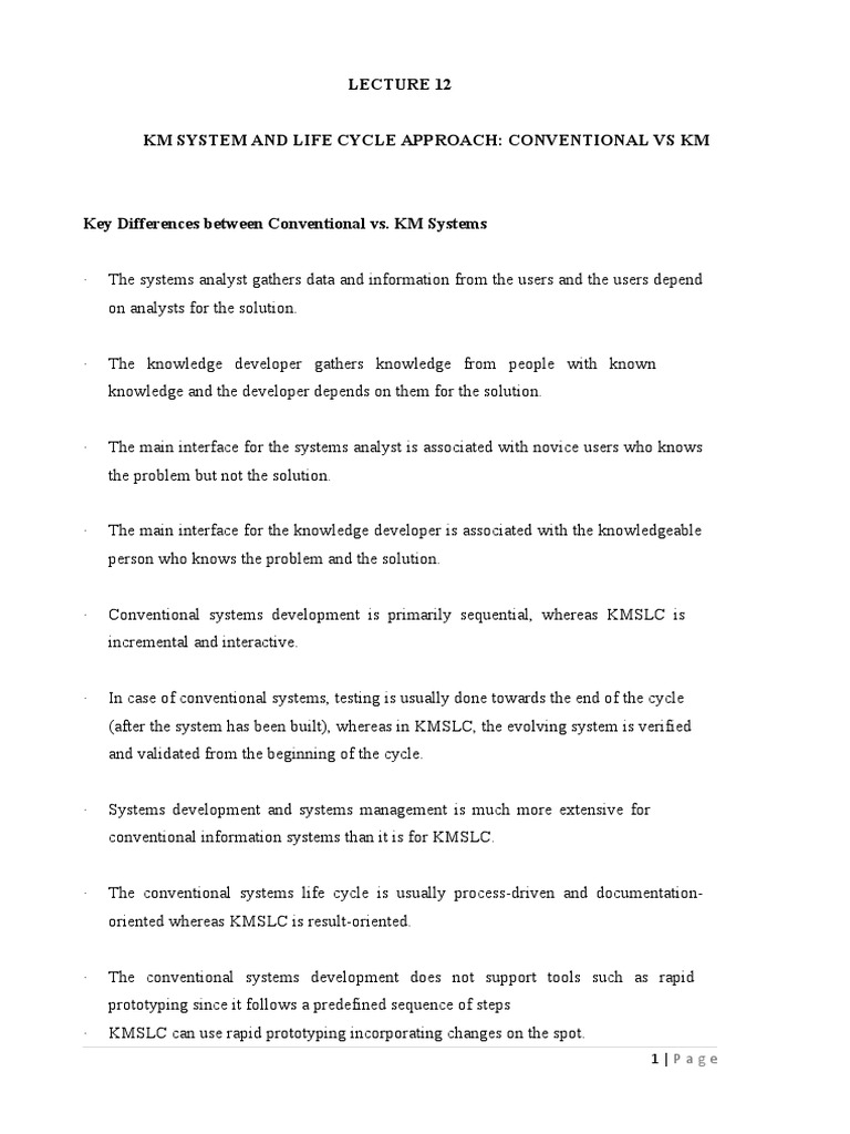 KM System and Life Cycle Approach: Conventional Vs KM | PDF | Software ...