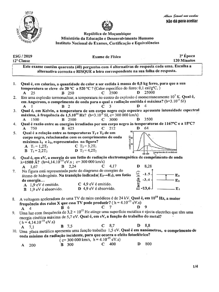 Fisica-12a Classe-2019-2a Epoca | PDF
