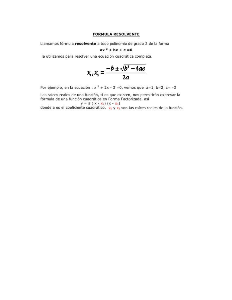 Formula Resolvente | PDF | Ecuación cuadrática | Conceptos matemáticos