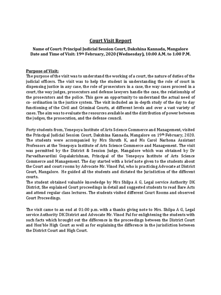 Court Visit Report | PDF | Prosecutor | Advocate