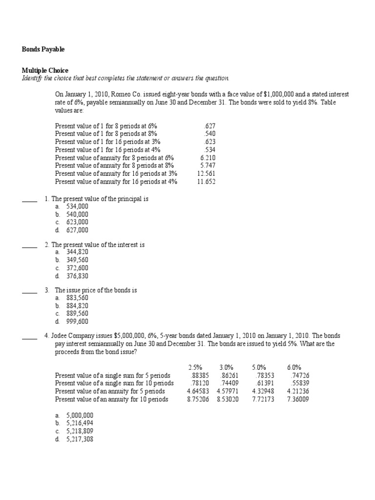 Bond Issuance and Valuation Quiz | PDF | Bonds (Finance) | Present Value