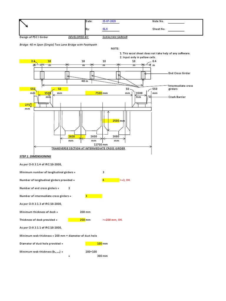 PSC I Girder Design by IRC Code (Old) | PDF | Bridge | Beam (Structure)