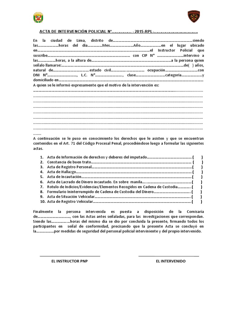 Actas PNP-NCPP - Docx Versión 1 | PDF | Derecho penal | Ley común