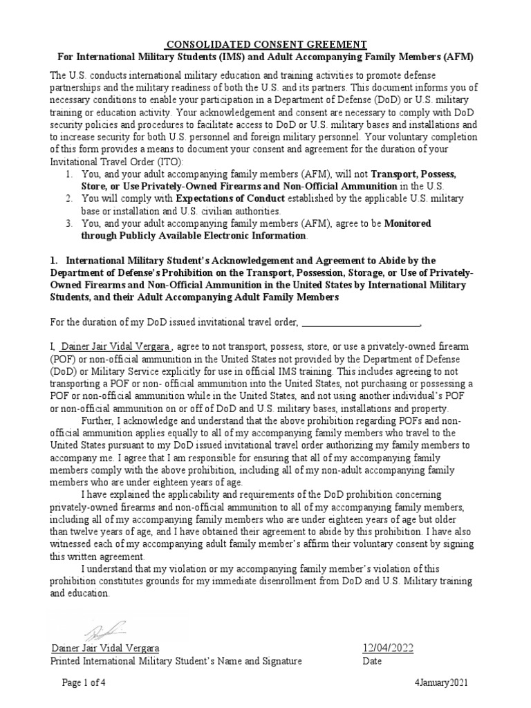 IMS Consent Agreement for U.S. Training | PDF | United States ...