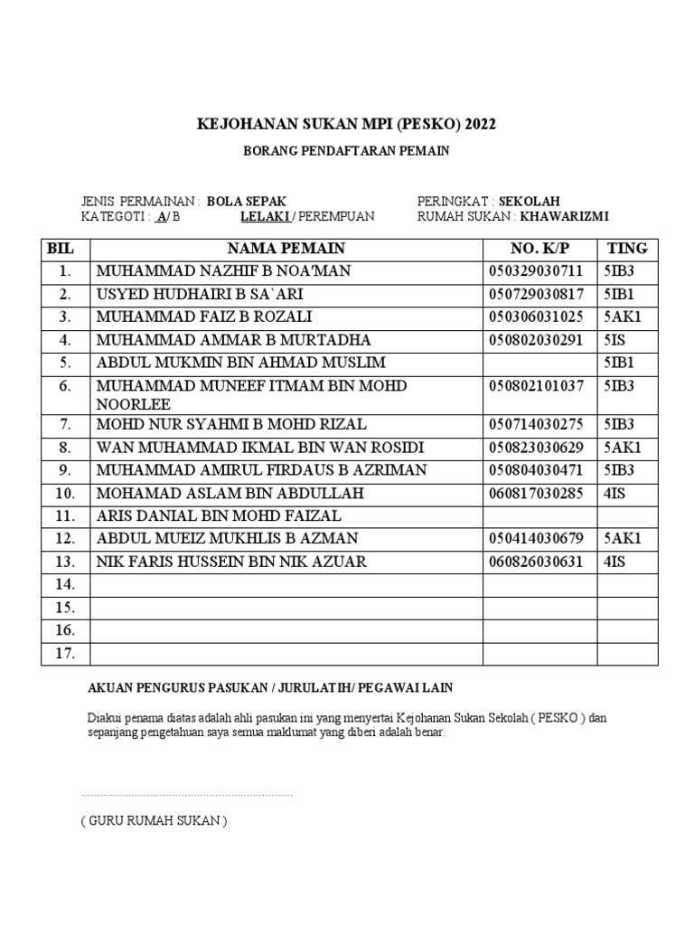 Borang Pesko Lelaki | PDF