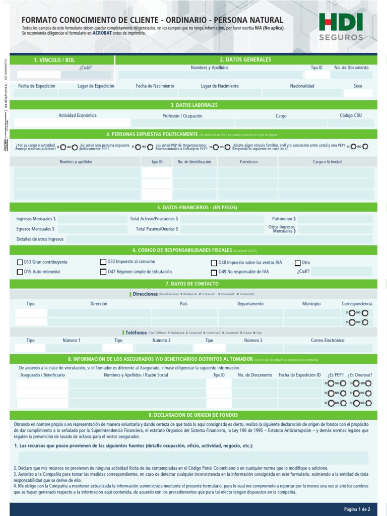 Sarlaf 2022 Hdi Persona Natural-Conocimiento de Cliente | PDF | Póliza ...