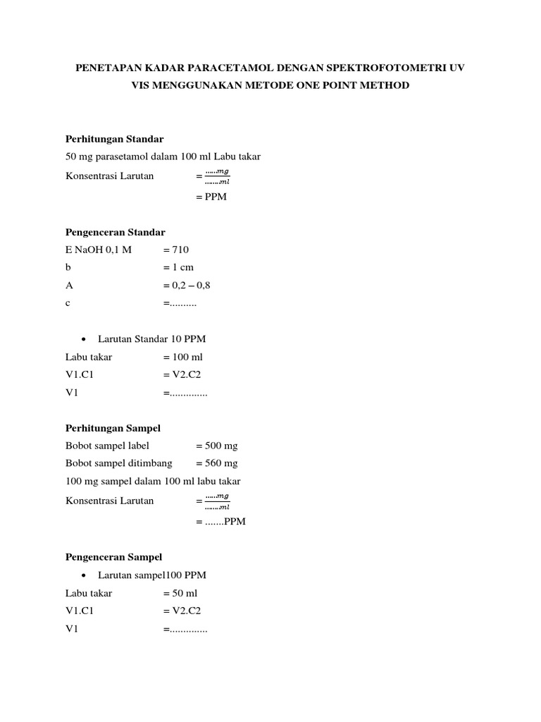 Penetapan Kadar Paracetamol Dengan Spektrofotometri Uv Vis Menggunakan ...