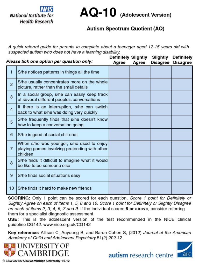 (Adolescent Version) : Please Tick One Option Per Question Only | PDF