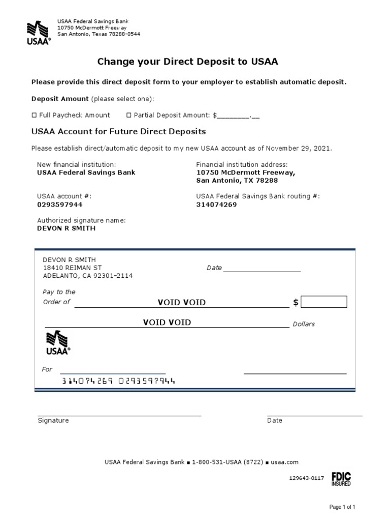 Dep - Direct - Deposit - Form - USAA Direct Deposit Form | PDF