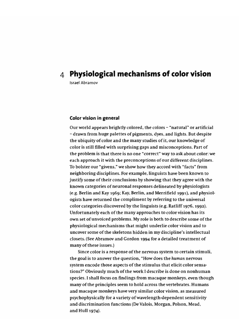 Physiological Mechanisms of Color Vision Israel Abramov | PDF | Visual ...