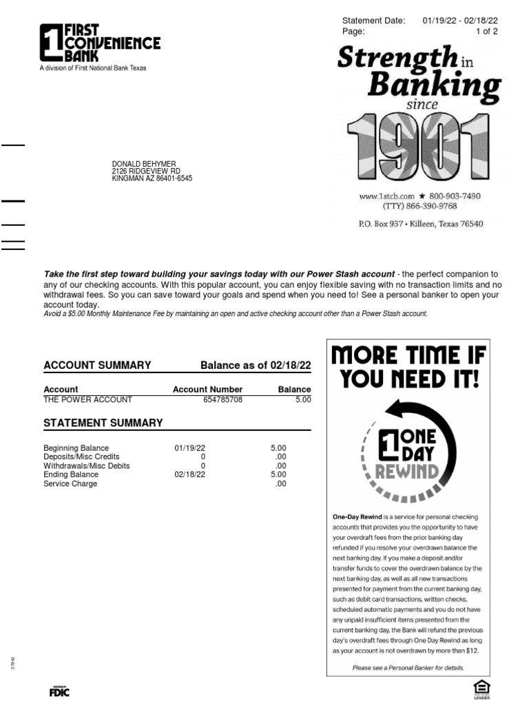 First National Bank of TEXAS Statement | PDF | Transaction Account ...