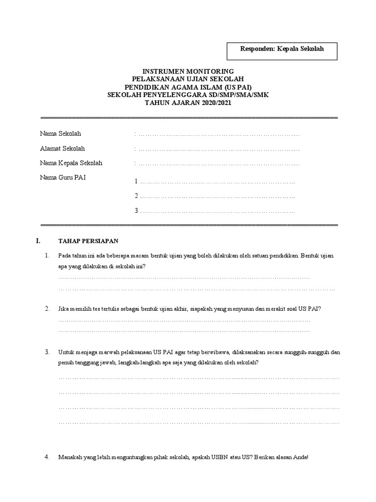 MONITORING PELAKSANAAN UJIAN SEKOLAH PENDIDIKAN AGAMA ISLAM | PDF