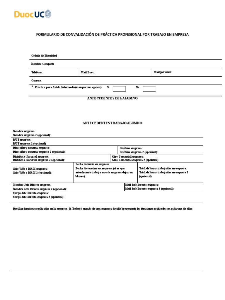 Formulario de Convalidación de Práctica Profesional Por Trabajo en Empresa | PDF