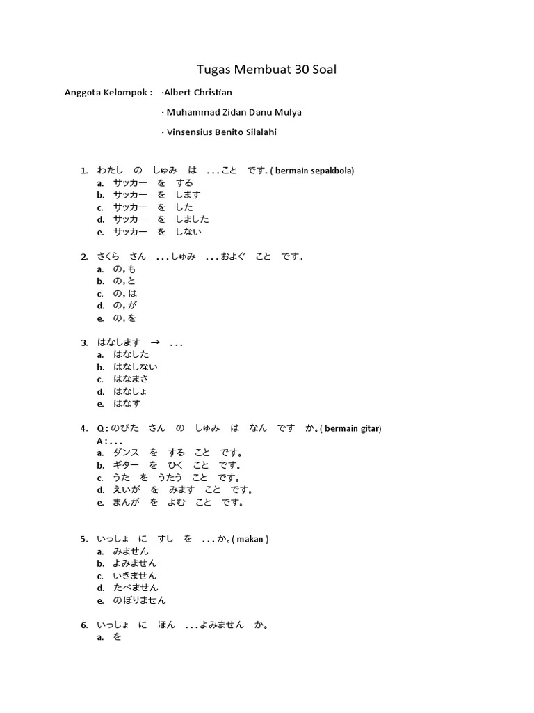 Soal Jepang Kelompol Albert, Zidan, Vinsen | PDF