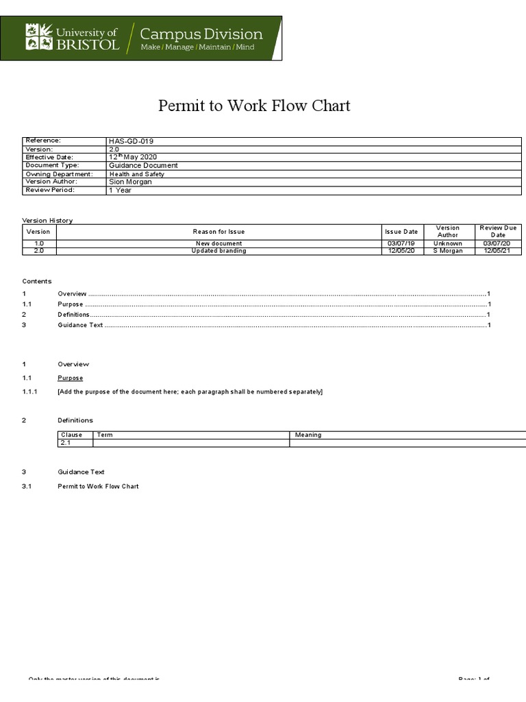Permit To Work Flow Chart: HAS-GD-019 12 May 2020 Guidance Document ...