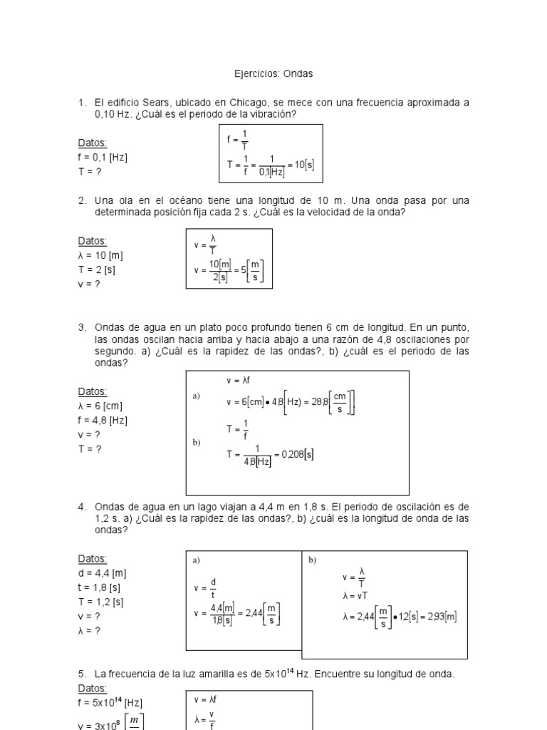 Ejercicios Resueltos sobre Ondas | PDF | Frecuencia | Longitud de onda