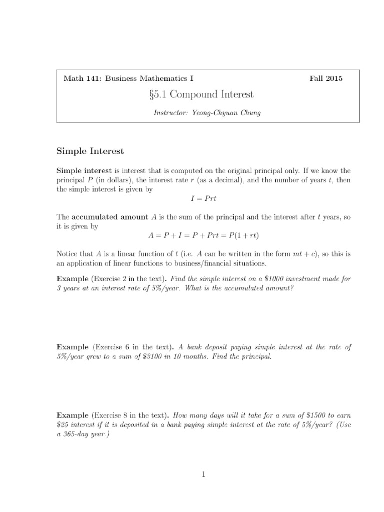 5.1 Compound Interest Simple Interest | PDF