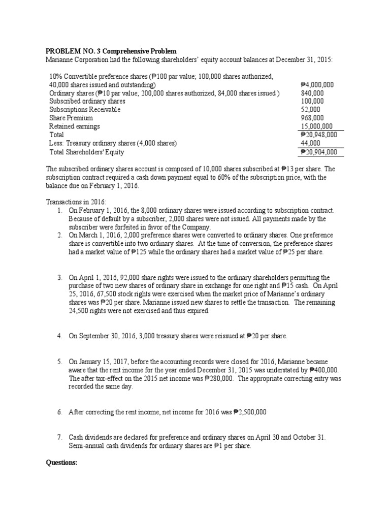 Comprehensive Problem - PROBLEM NO.3 | PDF | Stocks | Preferred Stock