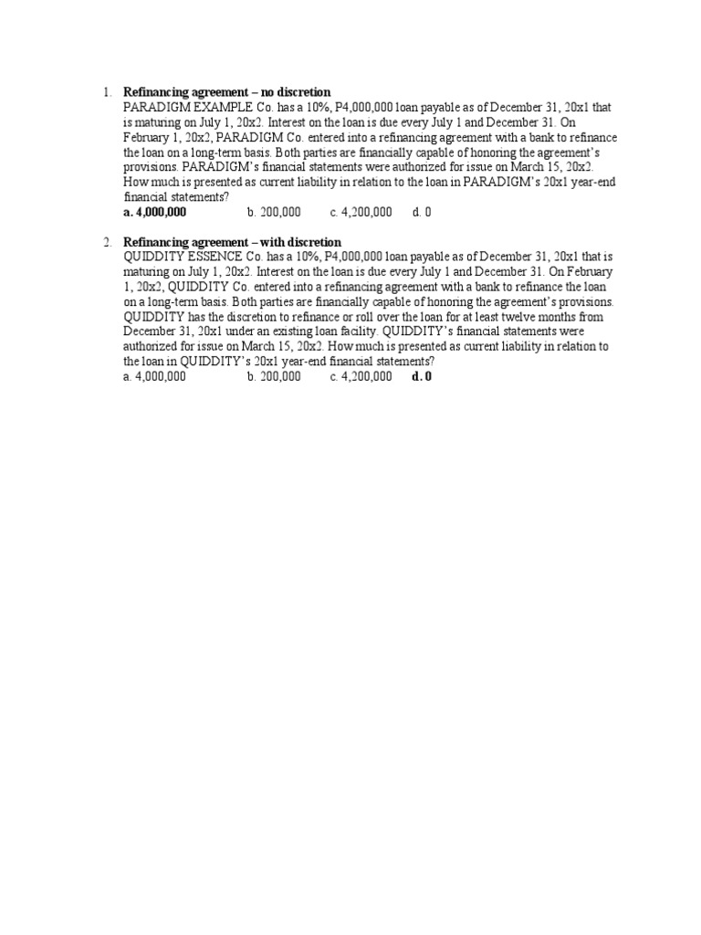 Refinancing agreement current liability amount | PDF