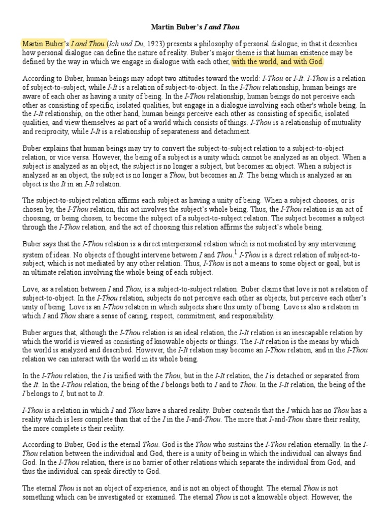 Martin Buber's I and Thou | PDF | Metaphysics | Western Philosophy