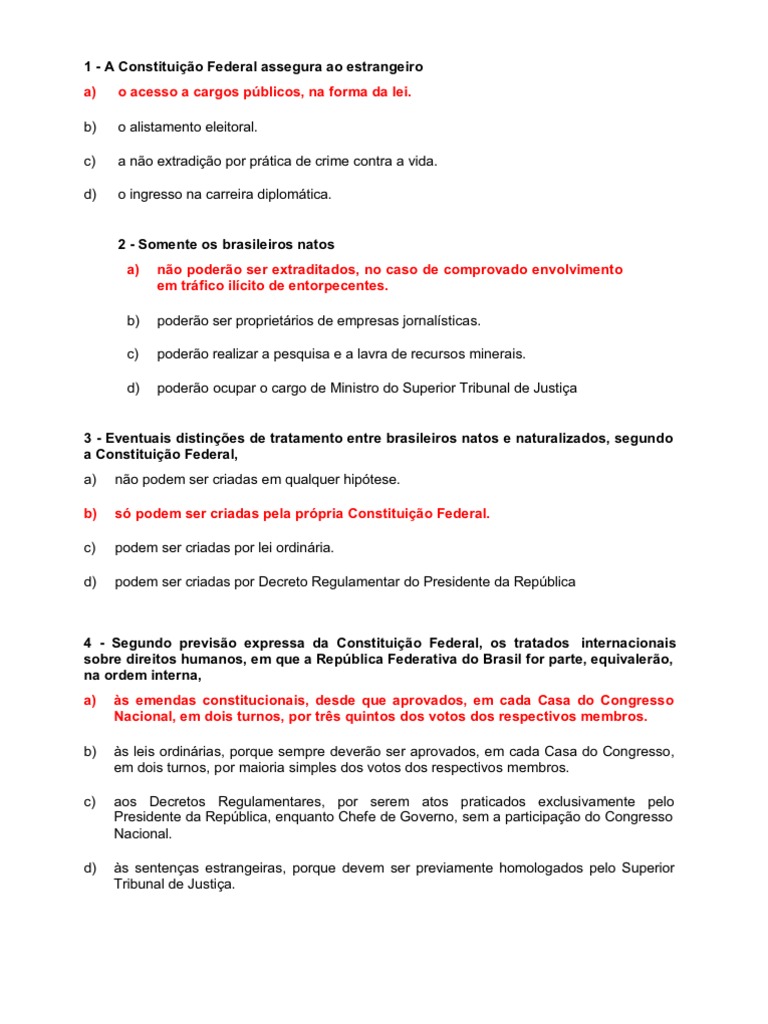 Questões para Prova de Direito Internacional | PDF | Nacionalidade | Casamento