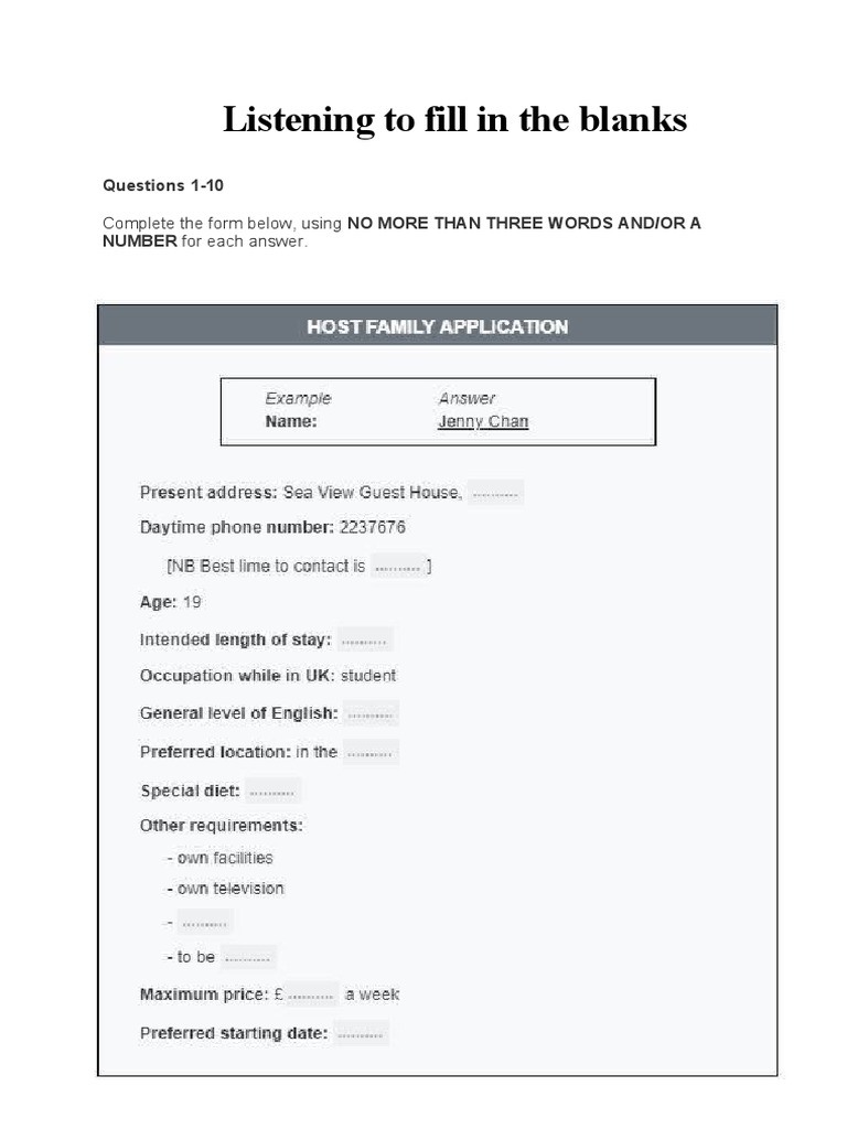 Listening- Form completion | PDF