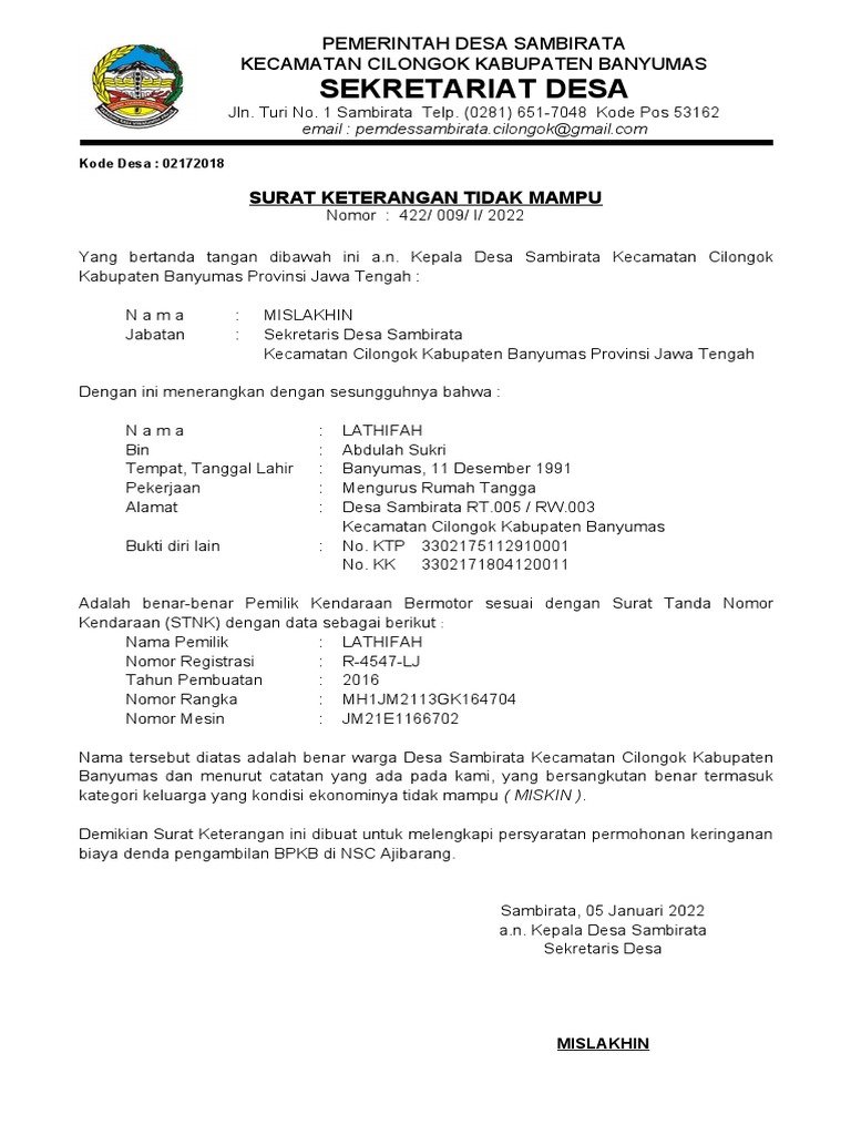 SKTM - Keringanan Biaya Denda BPKB | PDF