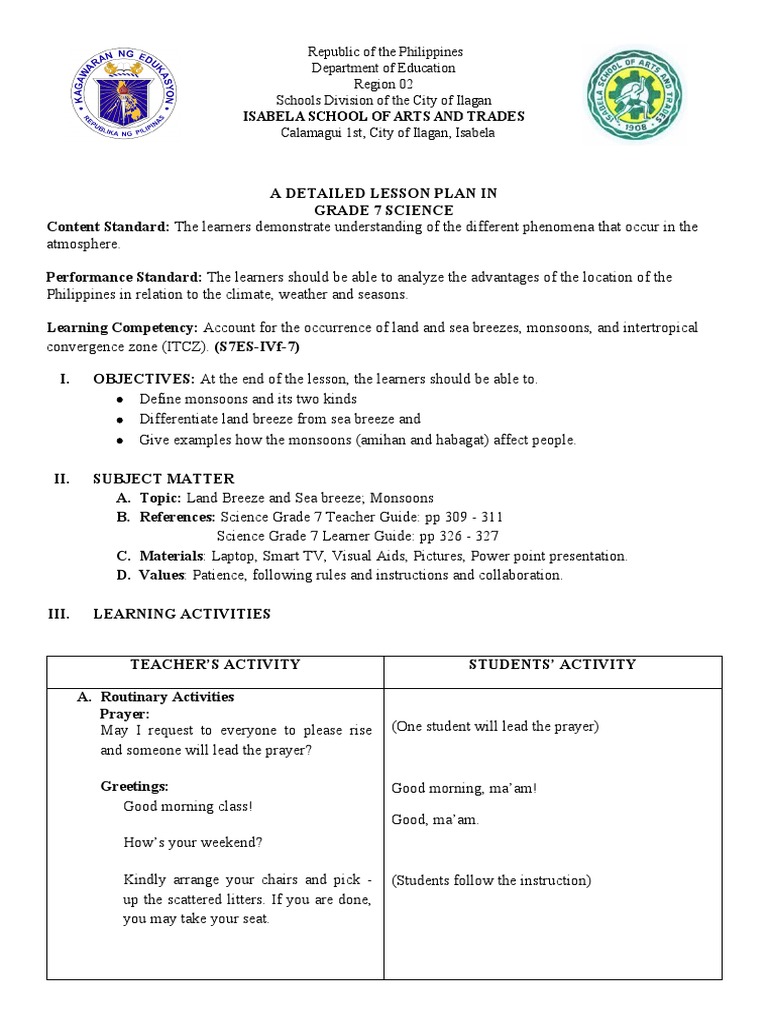 Grade 7 Science Lesson on Land & Sea Breezes, Monsoons | PDF | Monsoon ...