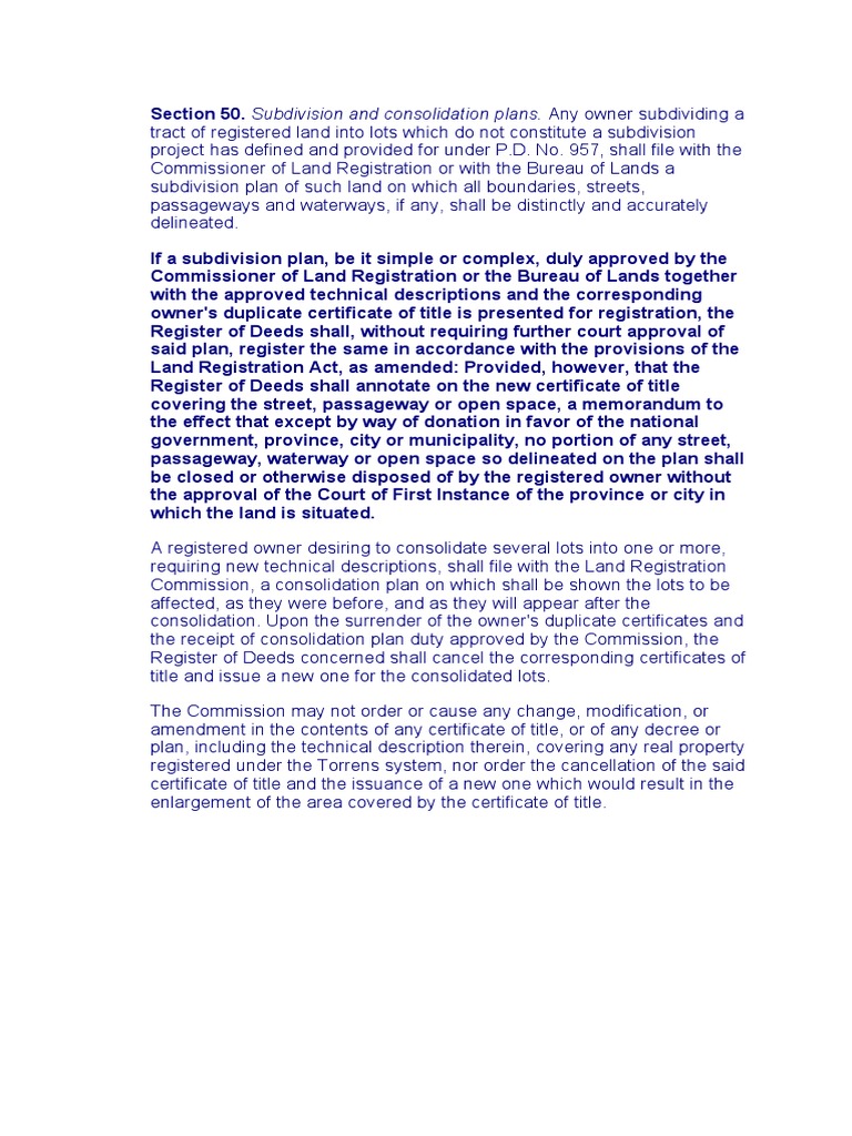 Section 50 - PD1529 (Subdivision and Consolidation) | PDF | Law