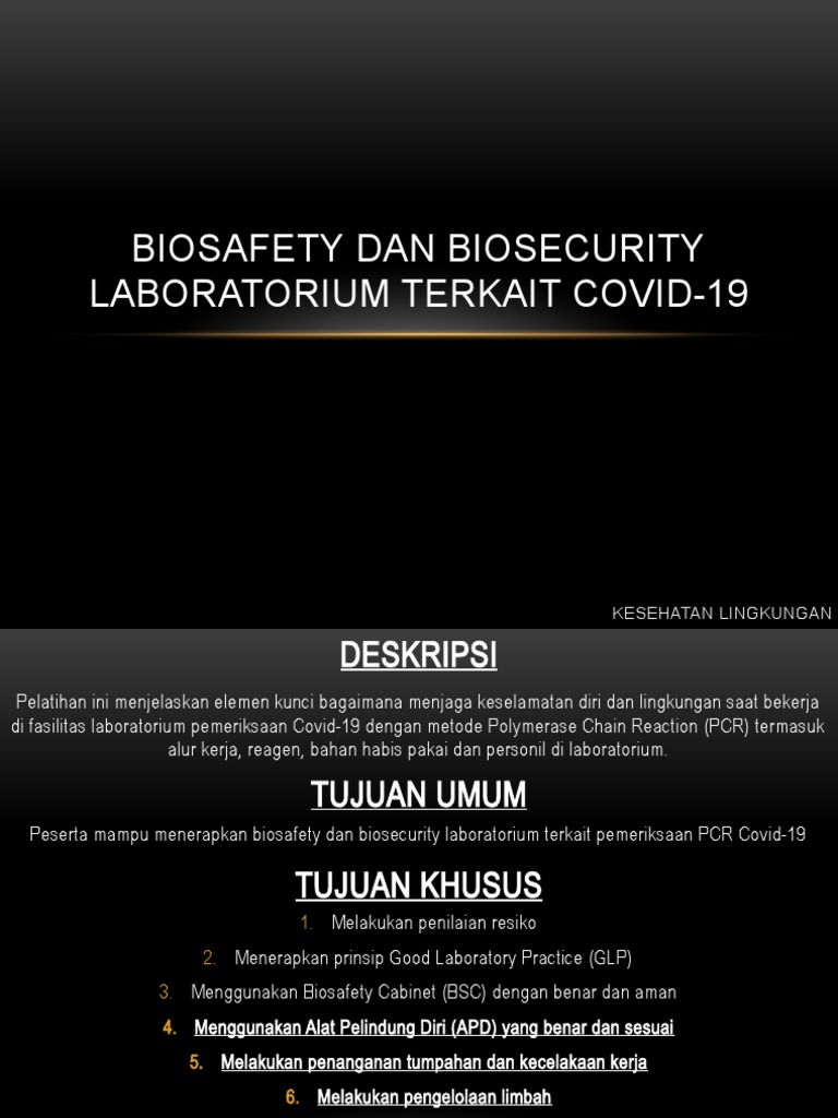 Biosafety Dan Biosecurity Laboratorium | PDF