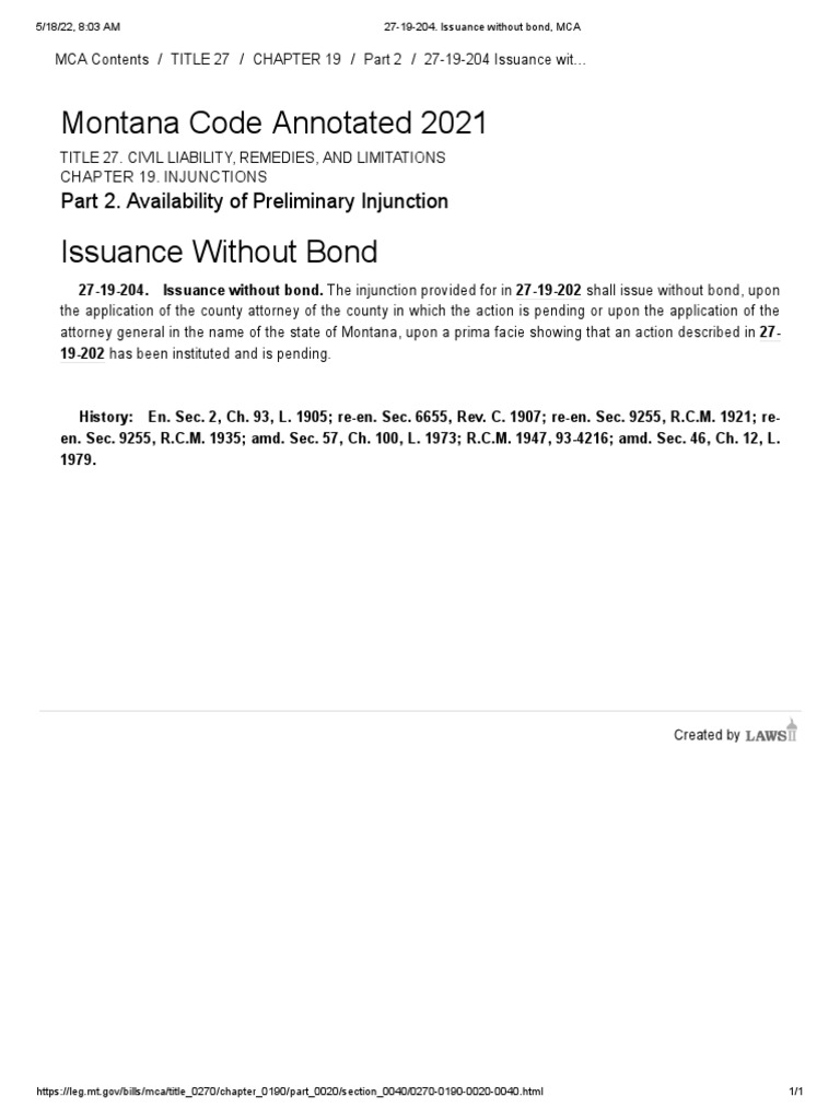 Montana Code Annotated 2021: Part 2. Availability of Preliminary ...