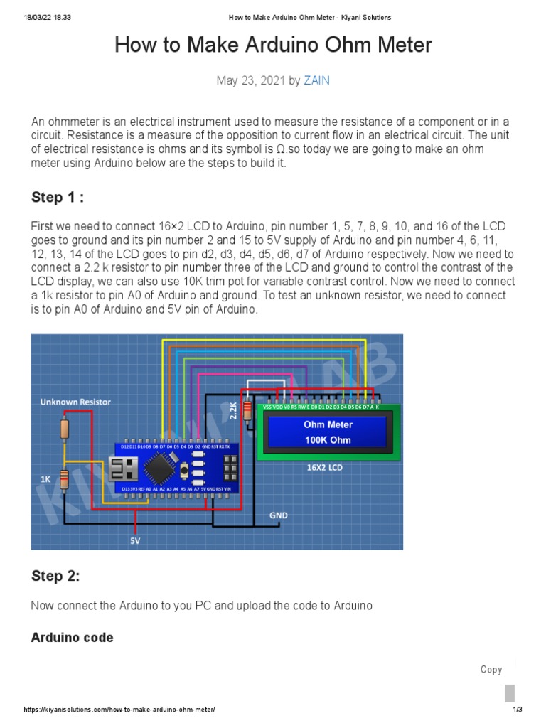 How To Make Arduino Ohm Meter - Kiyani Solutions | PDF | Resistor | Force