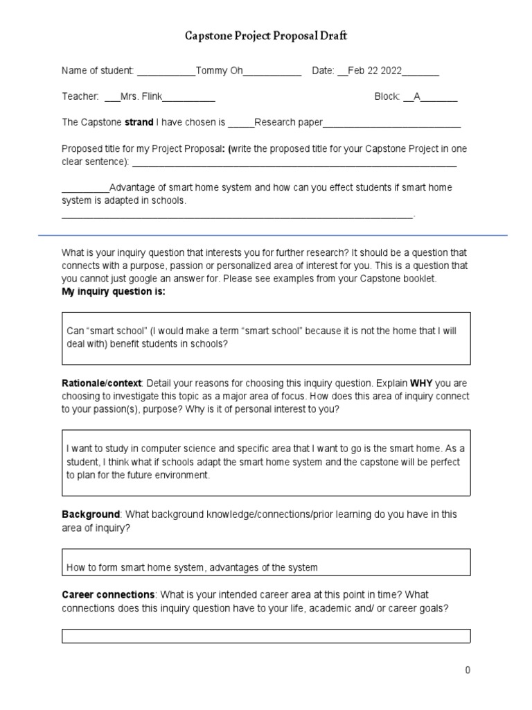 Capstone Project Proposal Draft Fillable | PDF | Internet Of Things ...