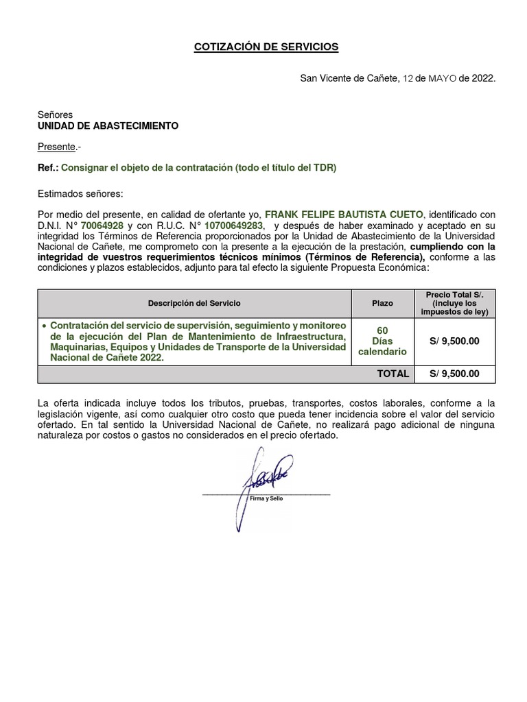Cotizacion de Servicio 2022 (2766) | PDF
