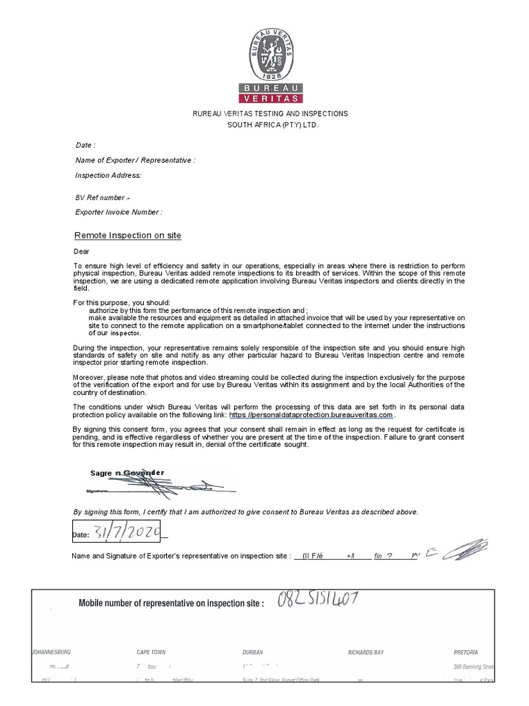 Bureau Veritas Form - Word | PDF