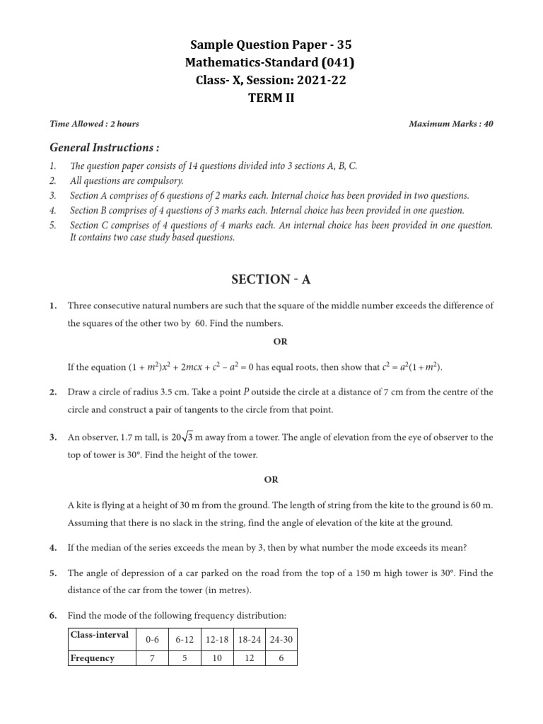 General Instructions:: Sample Question Paper - 35 Mathematics-Standard ...
