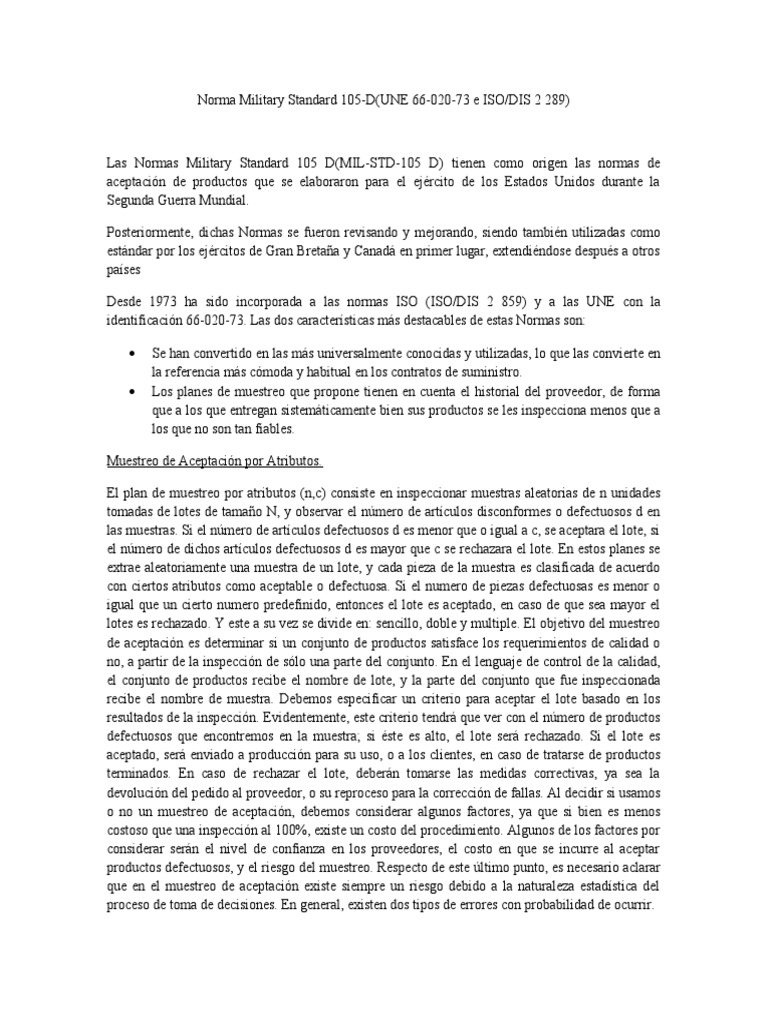 Norma Military Standard 105 | PDF | Muestreo (Estadísticas ...