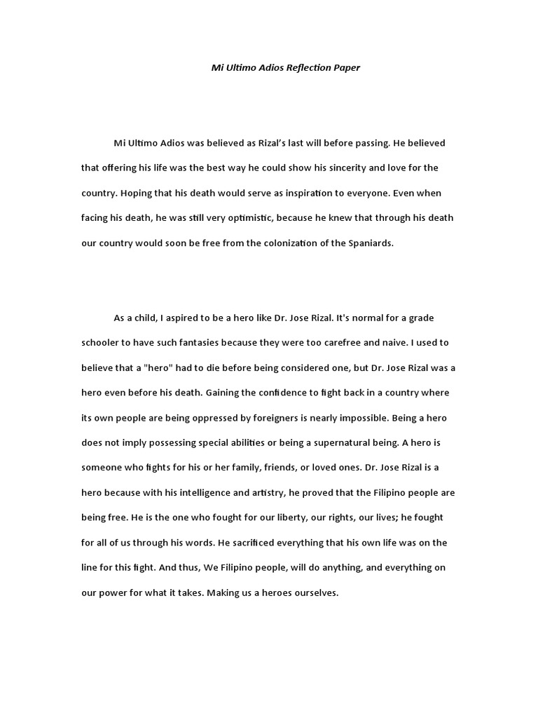 Mi Ultimo Adios Reflection Paper | PDF