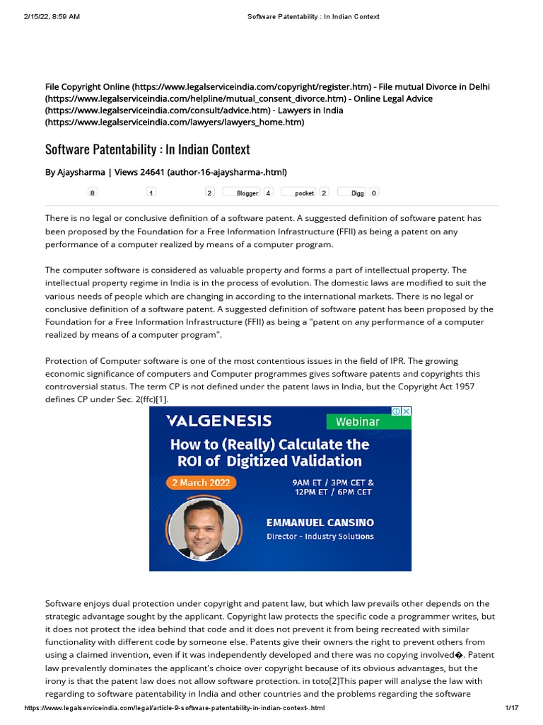 Software Patentability - in Indian Context | PDF | Patent | Copyright ...