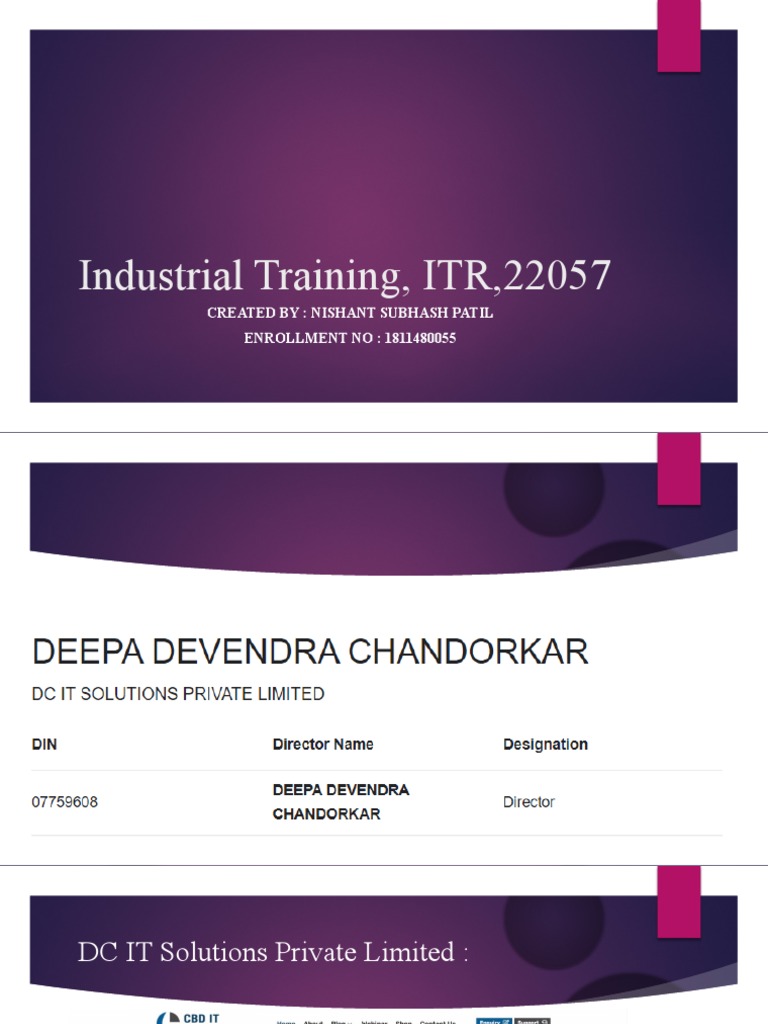 Industrial Training, ITR, 22057: Created By: Nishant Subhash Patil ENROLLMENT NO: 1811480055 ...
