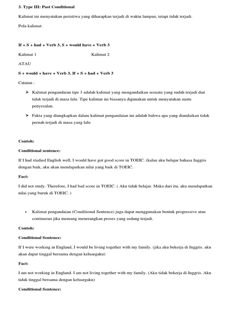 Conditional Sentence Type 3 | PDF