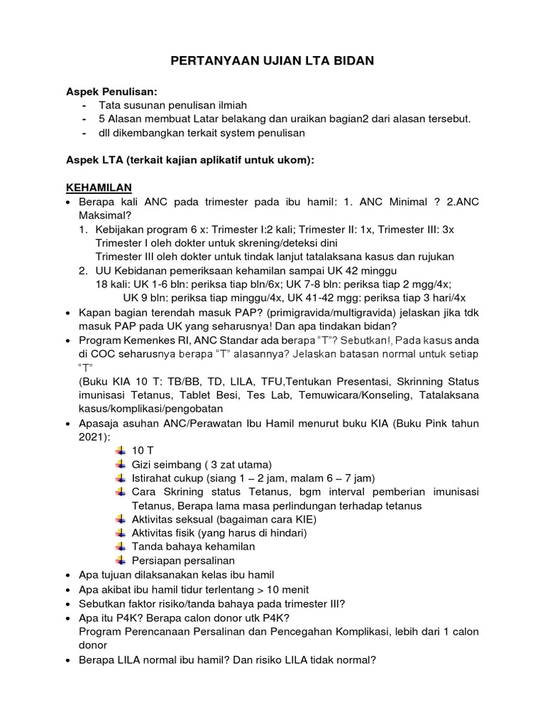 Kisi-Kisi Pertanyaan Ujian Lta | PDF