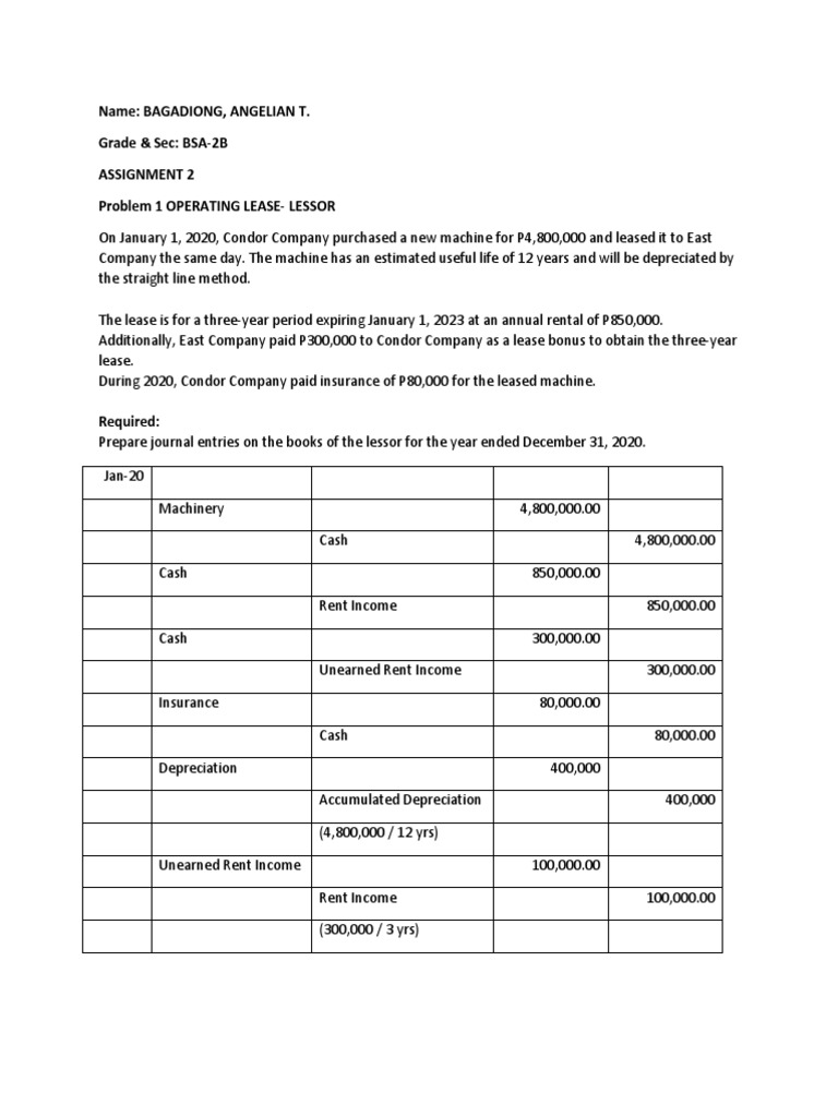 Assignment - Operating Lease & Direct Financing Lease | PDF | Lease ...