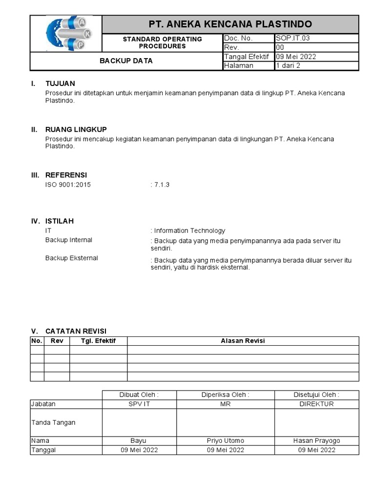 (Draft) Sop - It.03 - Backup Data | PDF