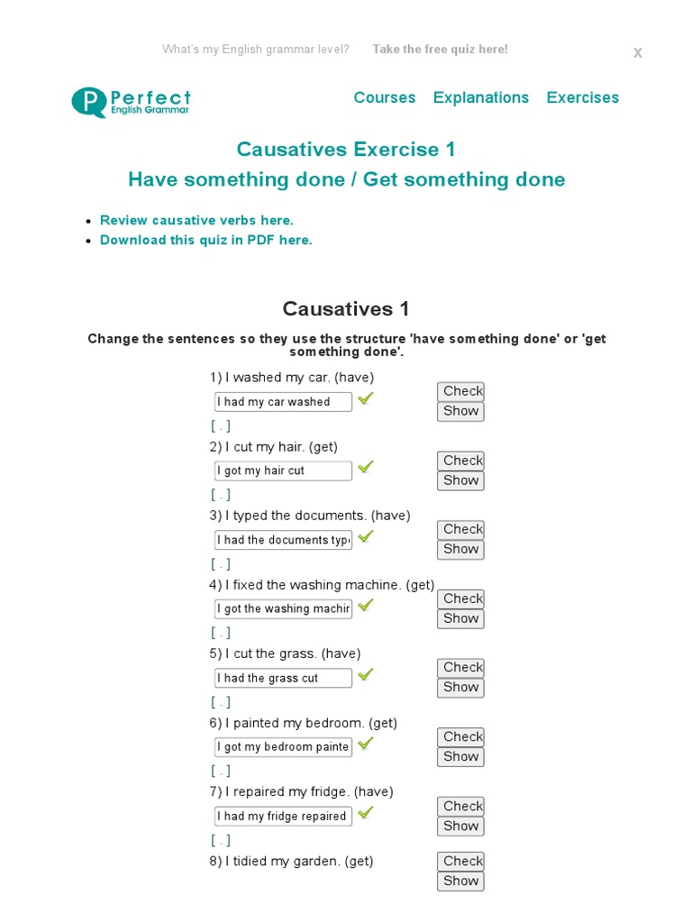 Causative Verbs Exercise 1 | PDF | Linguistics | Grammar