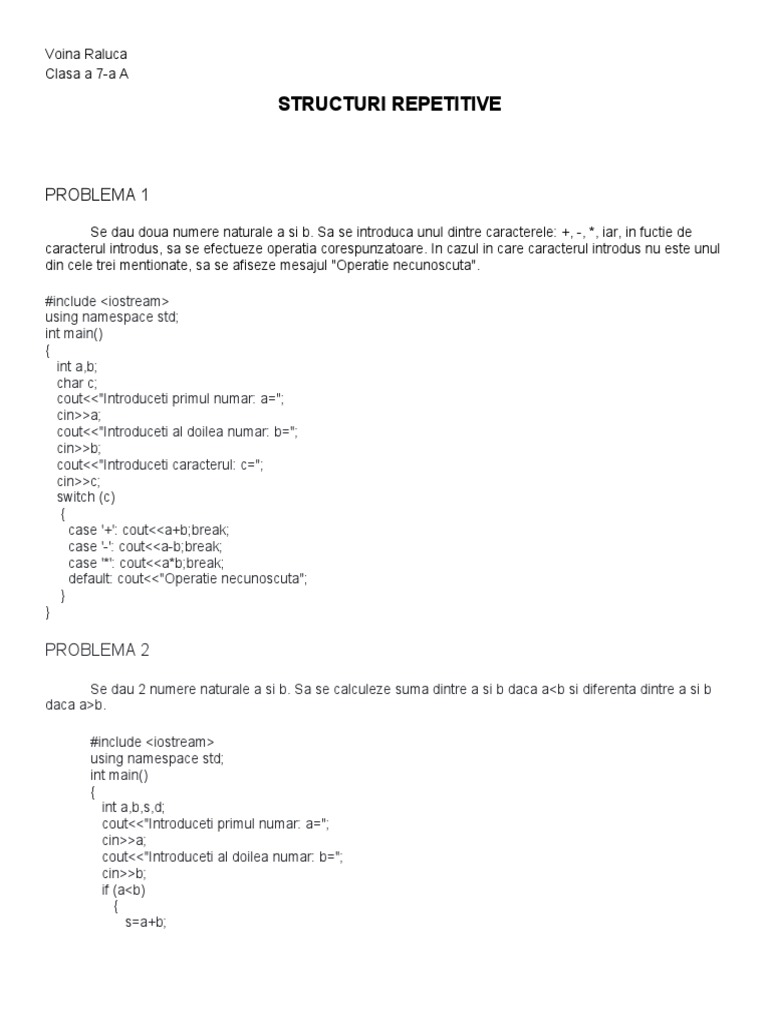 Structuri Repetitive în C++ | PDF
