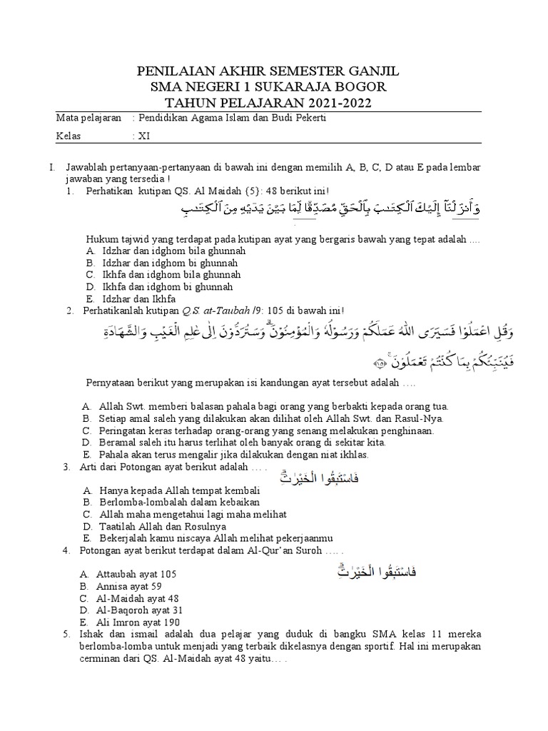 Soal PAS PAIBP Kelas XI Ganjil | PDF