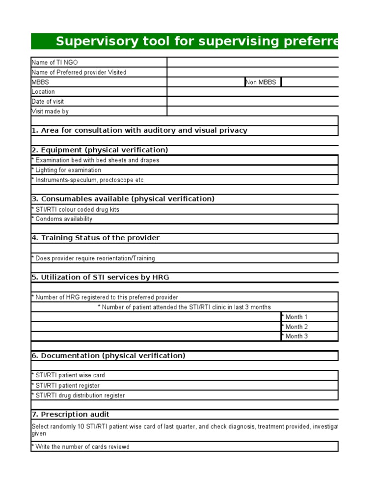 Tools For Supervisory Visit | PDF | Sexually Transmitted Infection ...