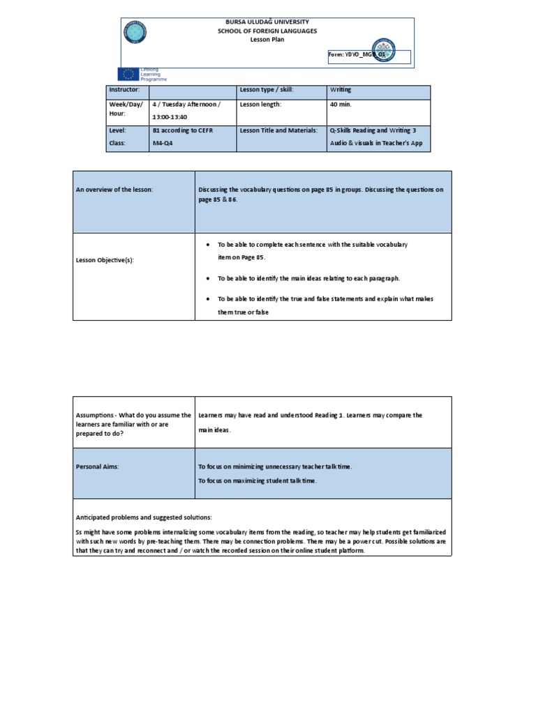 Lesson Plan for a B1 Level Writing Class on Identifying Main Ideas and ...