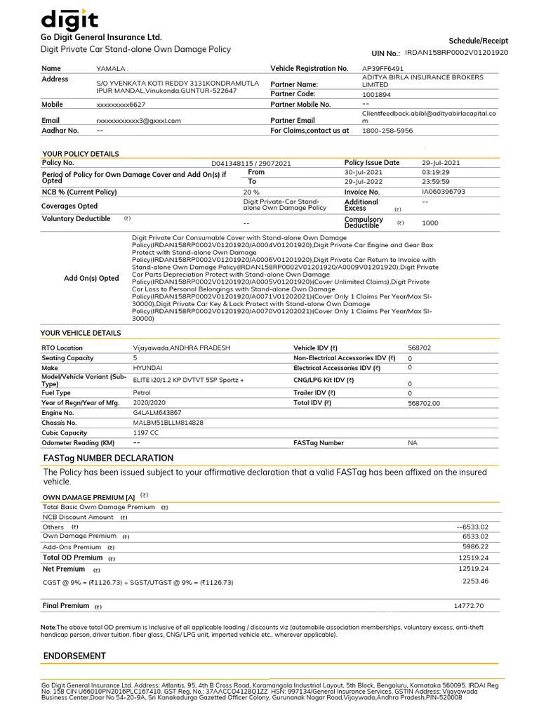 Digit Private Car Stand-Alone Own Damage Policy: Go Digit General ...